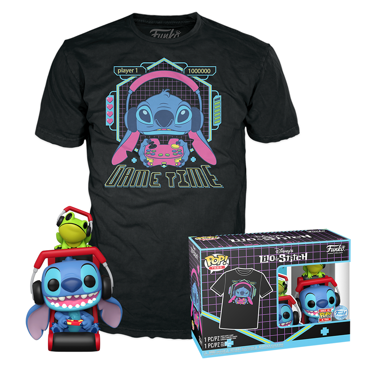 Gamer Stitch with Frog Lilo & Stitch Disney Funko Pop! & Tee Box